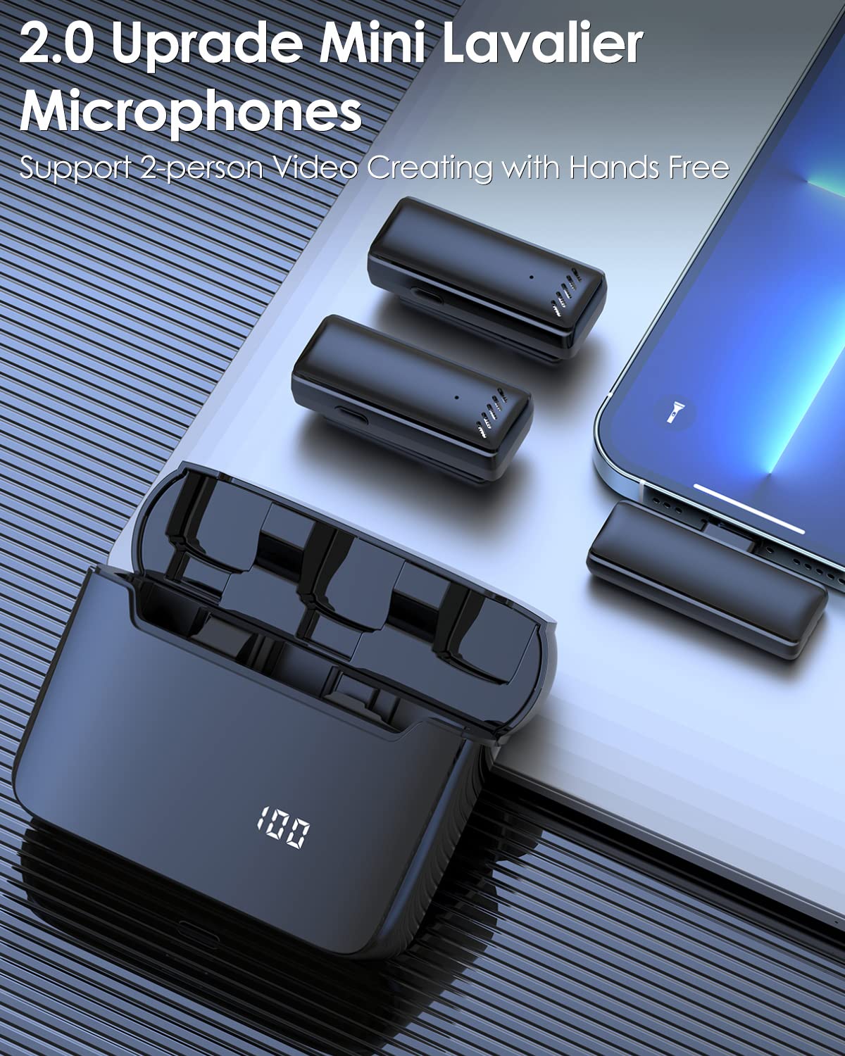 Anyyuk Wireless Lavalier Microphones for iPhone iPad 2.4GHz Plug & Play Lapel Clip-on Mic with Charging Case for Interview TikTok Live Stream YouTube Vlog Video Recording - 2 Pack