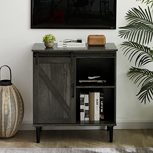 IRCPEN Sideboard Buffet Storage Cabinet, Small Accent Cabinet with Barn Door, 31.5" Cupboard Sliding Barn Door Kitchen Cabinet with Shelves for Bar, Living Room,Dining Room, Hallway (Dark Grey)