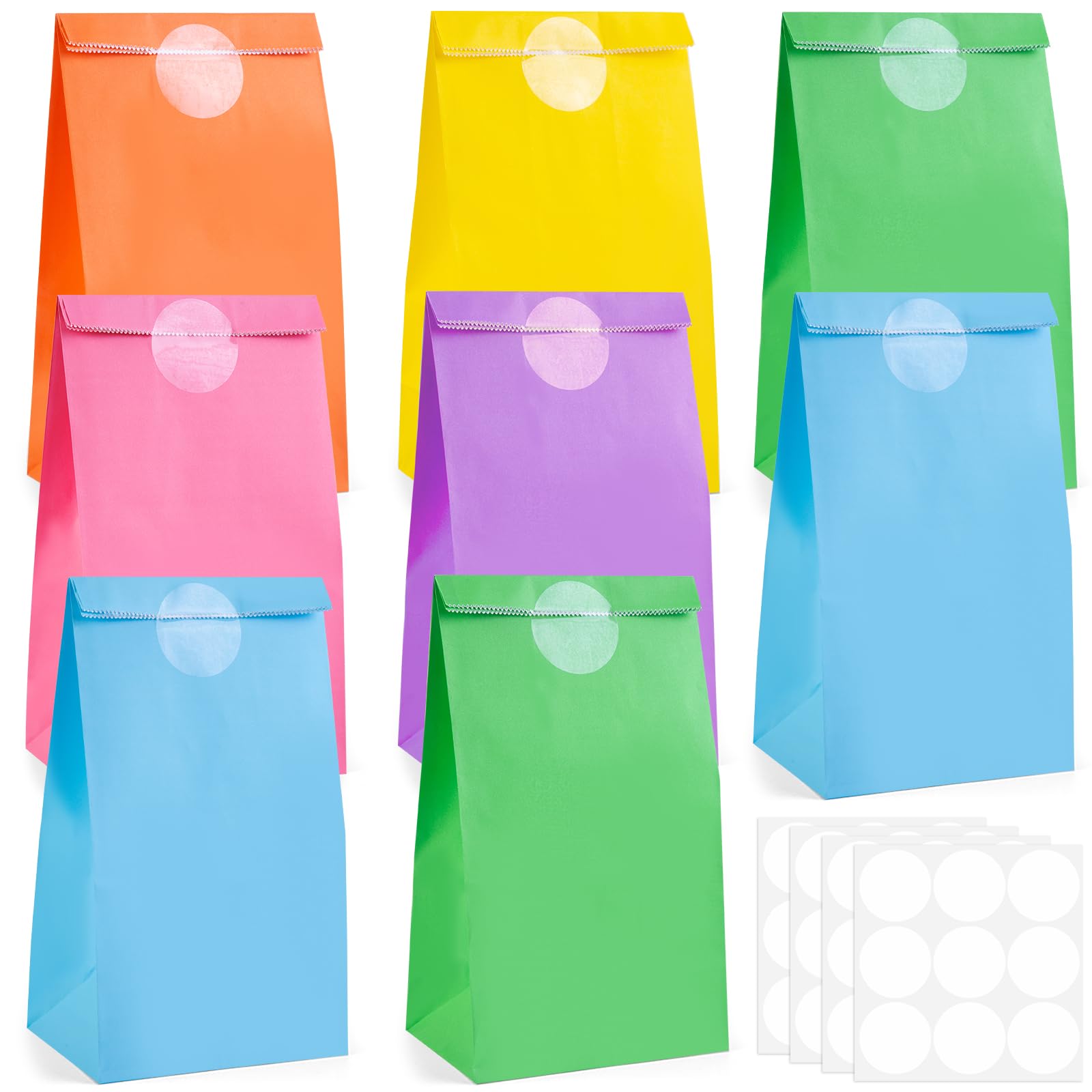 VGOODALL 36PCS Solid Color Paper Bags, Neon Colored Gift Bags Party Favor Treat Bags Goodie Bags for Birthdays Baby Showers Crafts Wedding 6 Colors