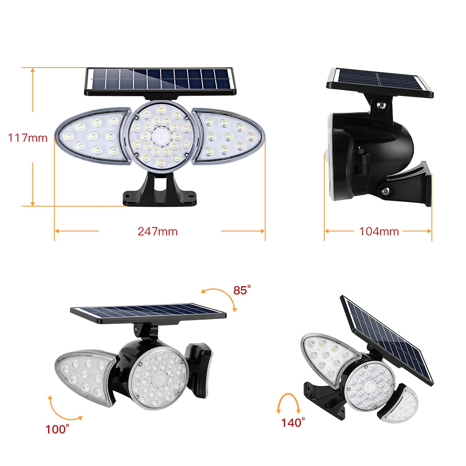 Led Solar Spotlight Home Garden Lighting Street Light Outdoor Human Body Induction Waterproof Wall Light from Dusk to Dawn, Suitable for Garden/Fence/Ditch, 2 Pieces