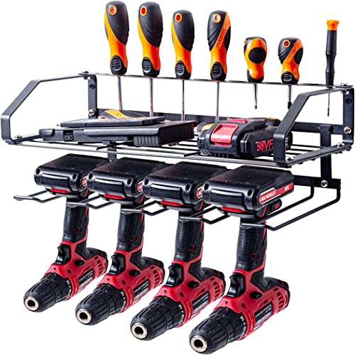 Bi Fang Power Tool Organizer, Storage Rack for Garage Organization, Wall Mount Cordless Drill Holder and Battery Shelf, Tools Shelves with Charging Station