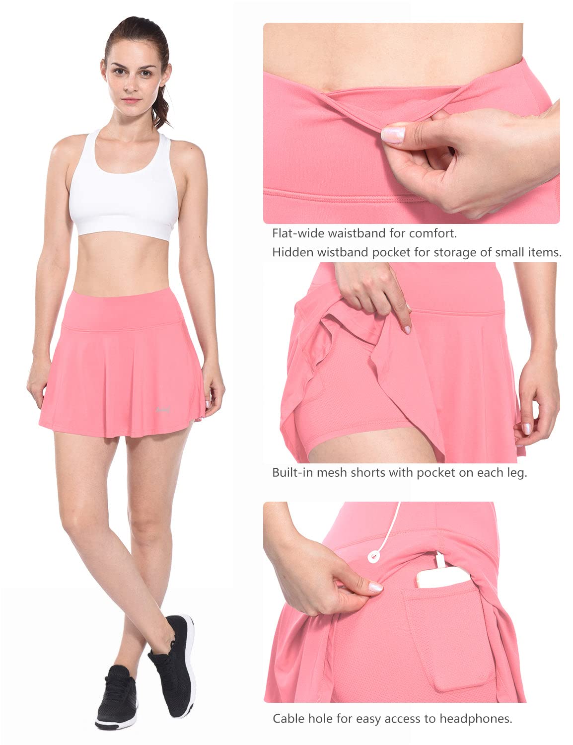 BALEAF Women's Athletic Skort Pleated Tennis Golf Skirt with Pockets Light Pink Size S