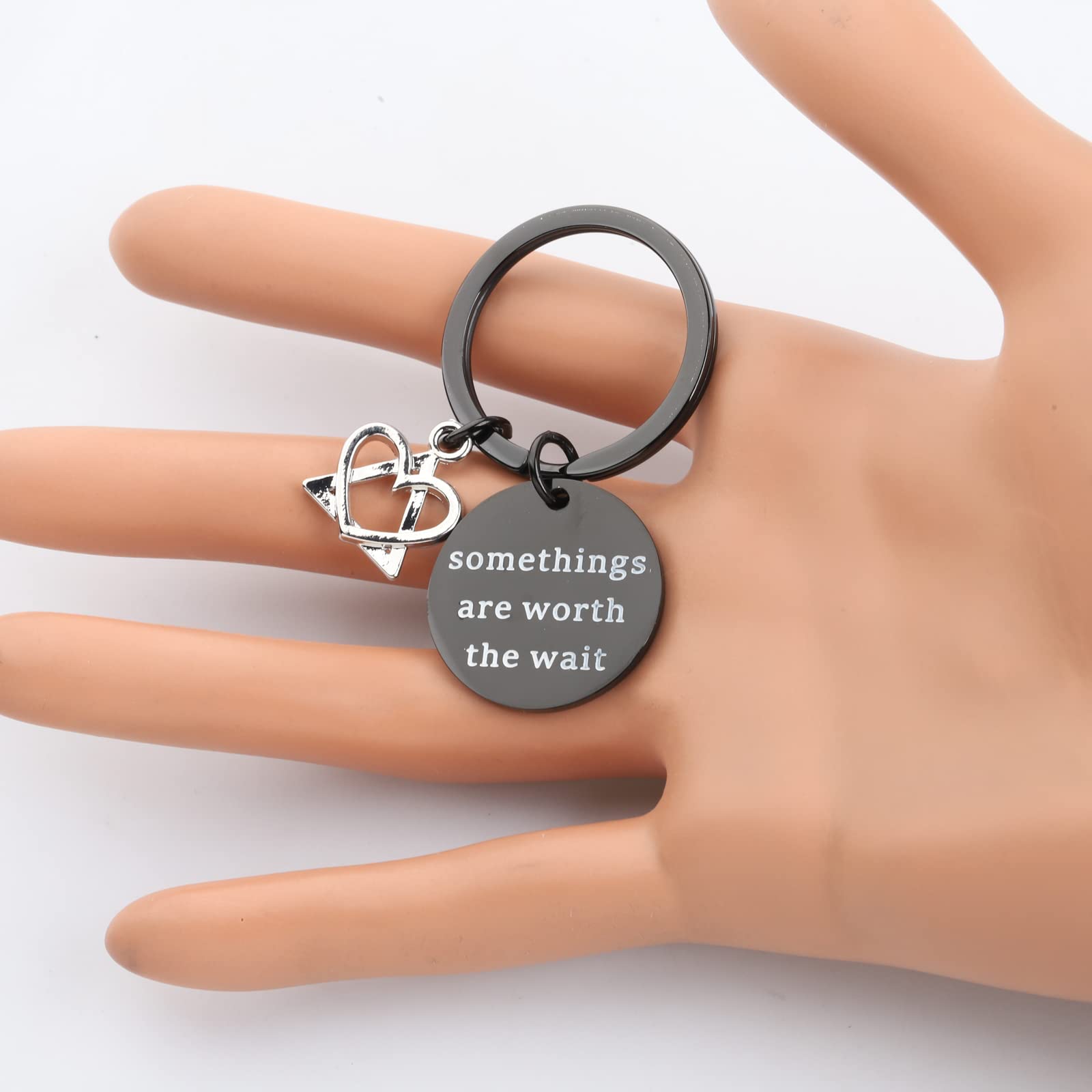 BAUNA Adoption Gifts Stepdaughter Stepson Gifts Keychain Somethings are Worth the Wait Adoptive Mom Gift (Adoption Symbol Charm Keychain)