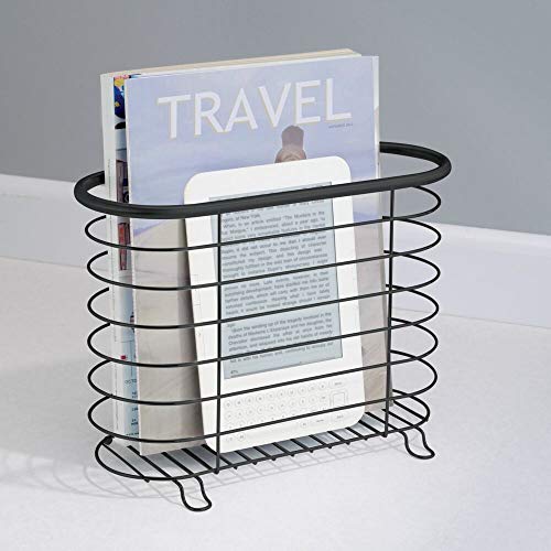 mDesign Steel Magazine Holder Storage Organizer Bin - for Bathroom, Living Room, Home Office Organization - Holds Papers, Books, Files, Folders - Omni Collection - Matte Black