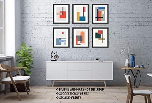 Mid Century Contemporary Wall Art - Modern Abstract Prints - (Set of 6) – 8x10 - Unframed - Minimalism Décor