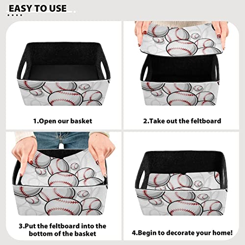 Kcldeci Baseball Softball Ball Graphics Storage Bins Baskets for Organizing 2Pack, Sturdy Storage Basket Foldable Storage Baskets for Shelves Closet Nursery Toy
