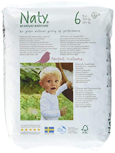 Naty by Nature Babycare Eco-Friendly Premium Disposable Diapers for Sensitive Skin, Size 6, 4 Packs of 18 (72 Count) (Chemical, Chlorine, Perfume Free)