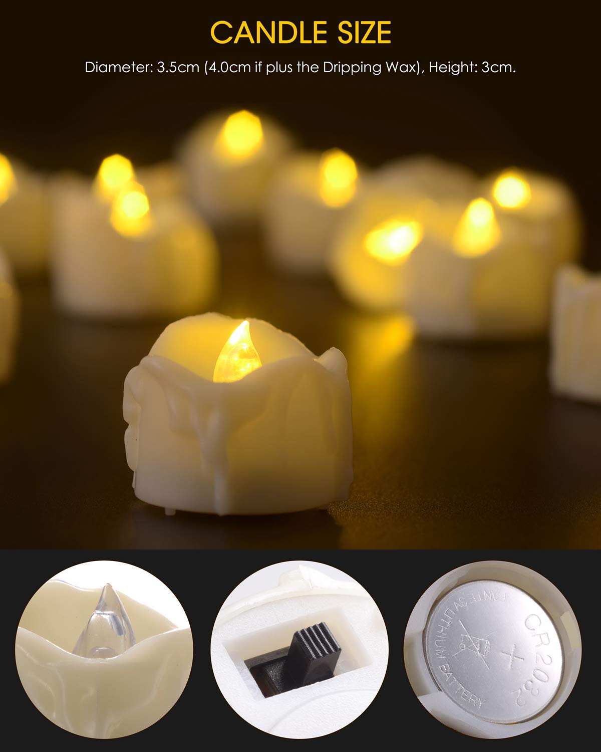PChero LED Tealights with Timer, 12pcs Flickering Flameless Battery Operated Timed Tea Light Electric Candles for Halloween Christmas Home Party Wedding Centerpieces Decorations