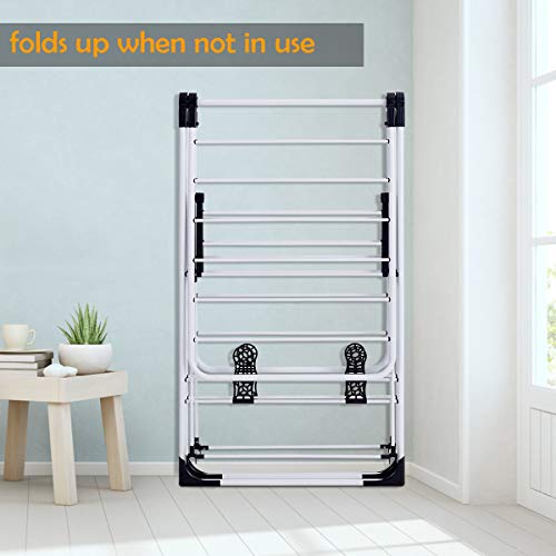Tangkula Clothes Drying Rack, Collapsible Laundry Rack with Hanging Rods, Shoe Hangers, Adjustable Gullwing and Foldable Design for Space-Saving, Stainless Steel Clothing Shelf