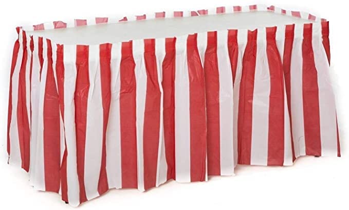 Oojami 4 Pack Red & White Striped Table Skirt Carnival Circus Decorations