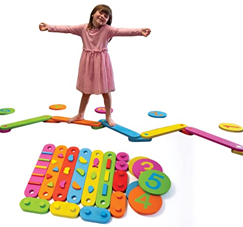 Wood Balance Beam Set for Children - Montessori Toddler Obstacle Path with Stepping Stones