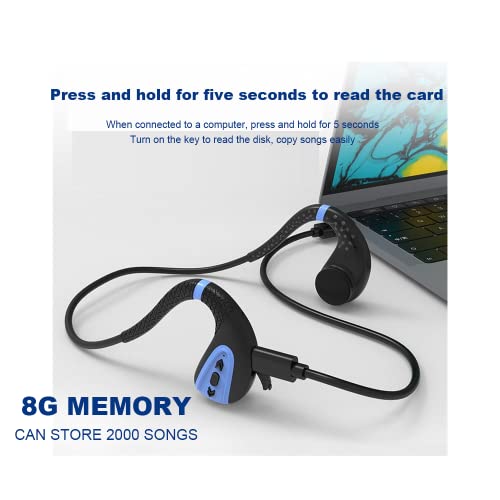 Bone Conduction Headset with Microphone-MP3 and Bluetooth Headphone 2 in 1-MP3 With 8G Memory-Waterproof-Swimming Earphone-Active Noise Cancelling Boom-Swim Fitness Office Online Class (blue)