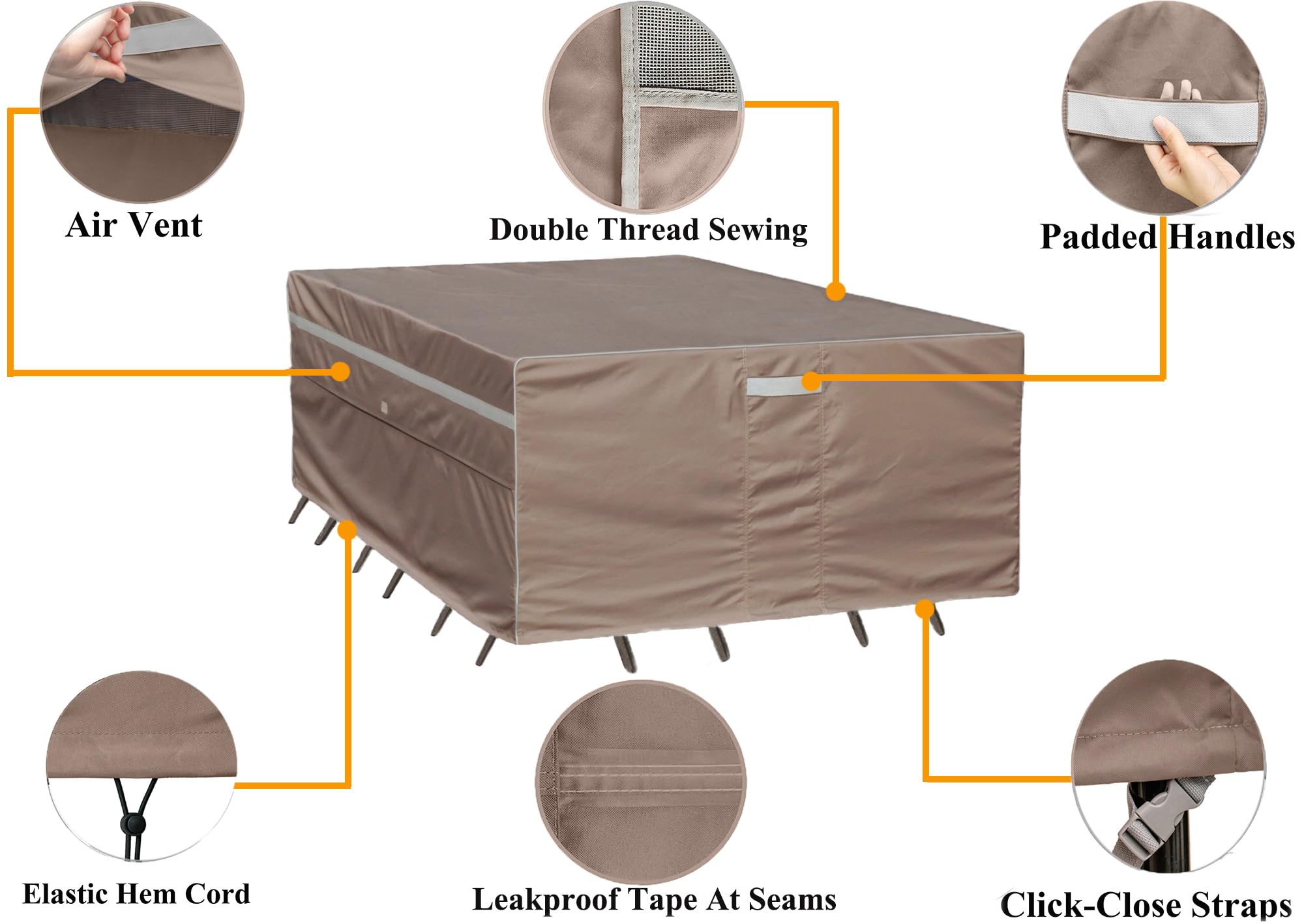 Garden Balsam Heavy Duty Waterproof Patio Furniture Covers,Fade Resistant Outdoor Table and Chair Covers Rectangular 128"Wx 82"D x 28"H Brown