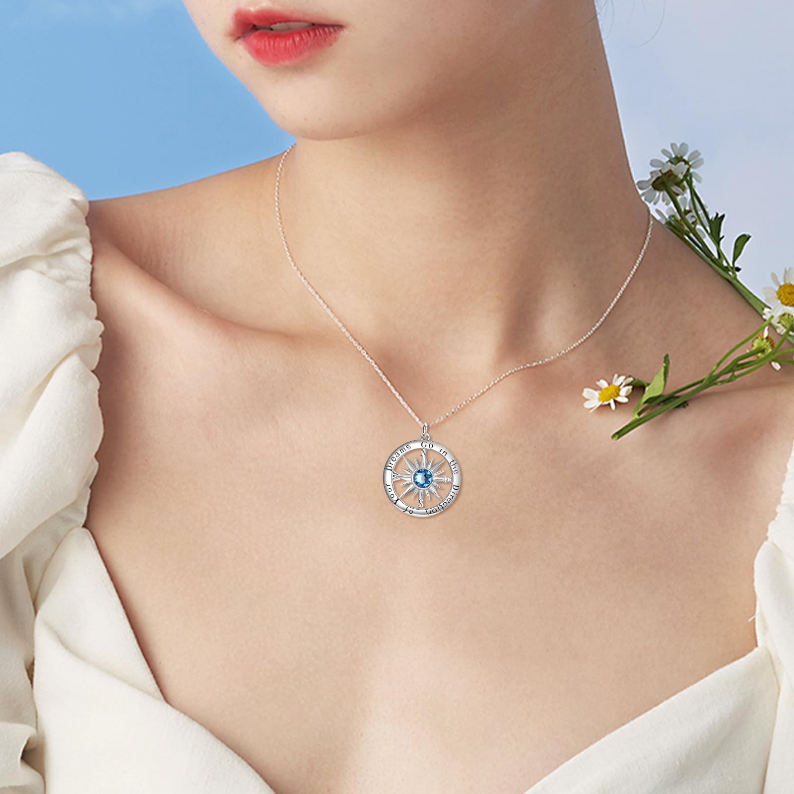 AOBOCO Compass Necklace for Women Sterling Silver 2022 Graduation Gifts for Him Her