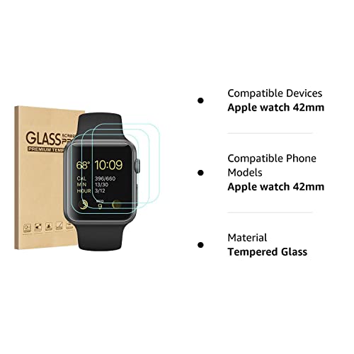 Tourist [3 Pack] Compatible for Apple Watch Tempered Glass Screen Protector 42mm Series 3/2 / 1, 9H Hardness, Anti-Fingerprint, Anti-Bubble Easy Installation [Only Covers The Flat Area (3 Pack)