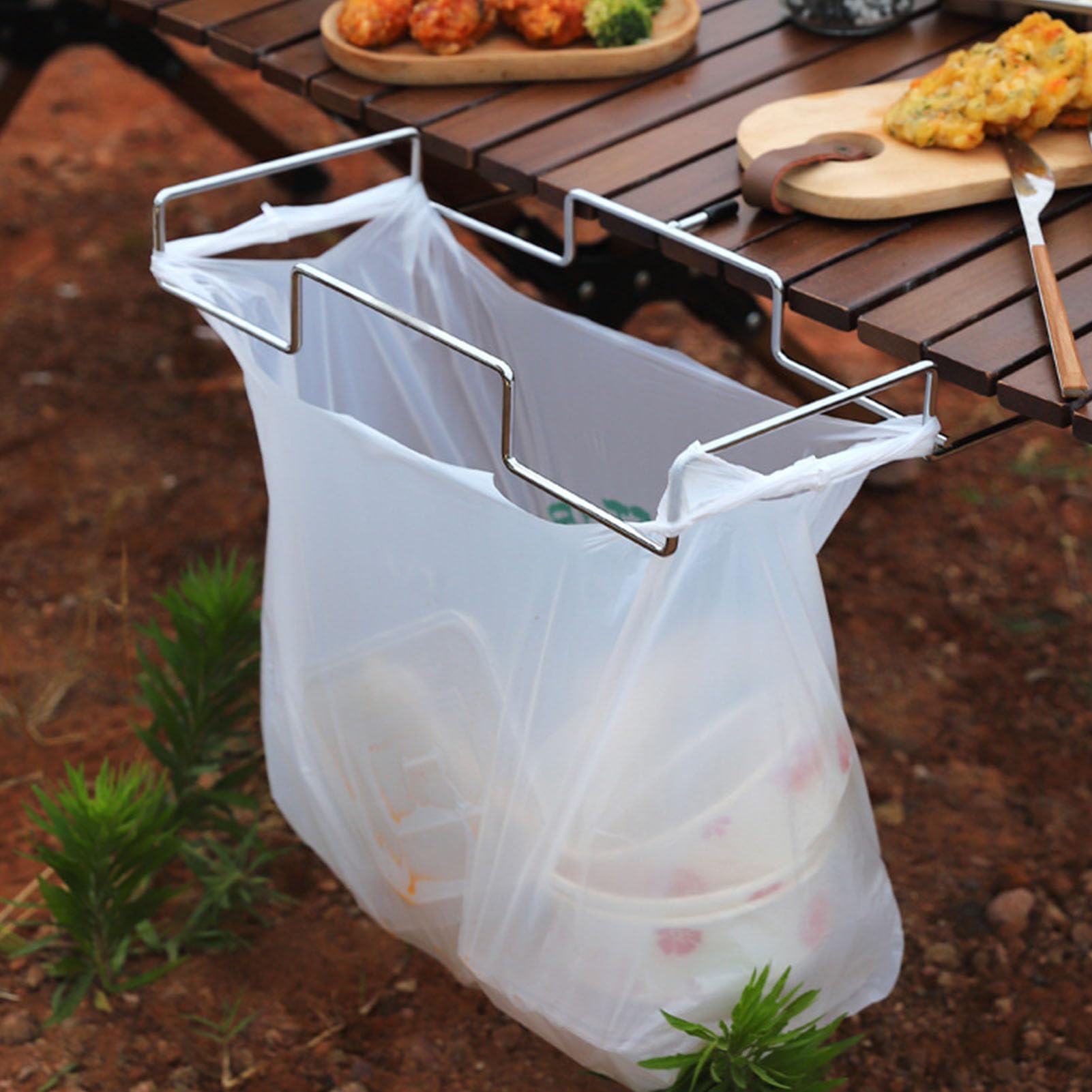 BLSYHDH Trash Bag Holder, Stainless Garbage Hanging Bag Holder Trash Can Bracket Table Garbage Rack, Lightweight Garbage Bags Hanger for Kitchen BBQ RV Camping Use,Kitchen Clean and Organized