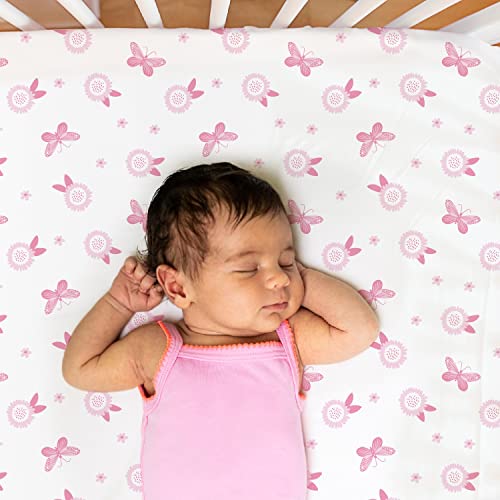 The Peanutshell Pink Butterfly Crib Sheet Set for Baby Girls, 4 Pack