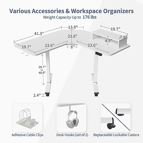 BANTI L-Shaped Electric Standing Desk, 48 Inch Adjustable Height Stand Up Desk with Monitor Stand, Sit Stand Home Office Desk with White Top
