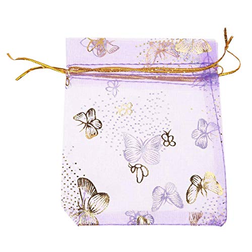 Tovip Wholesale 100PCS Organza Bag Butterfly Design Wedding Pouches Jewelry Packaging Bags (Light Purple, 3.5x4.5 (9x12cm))