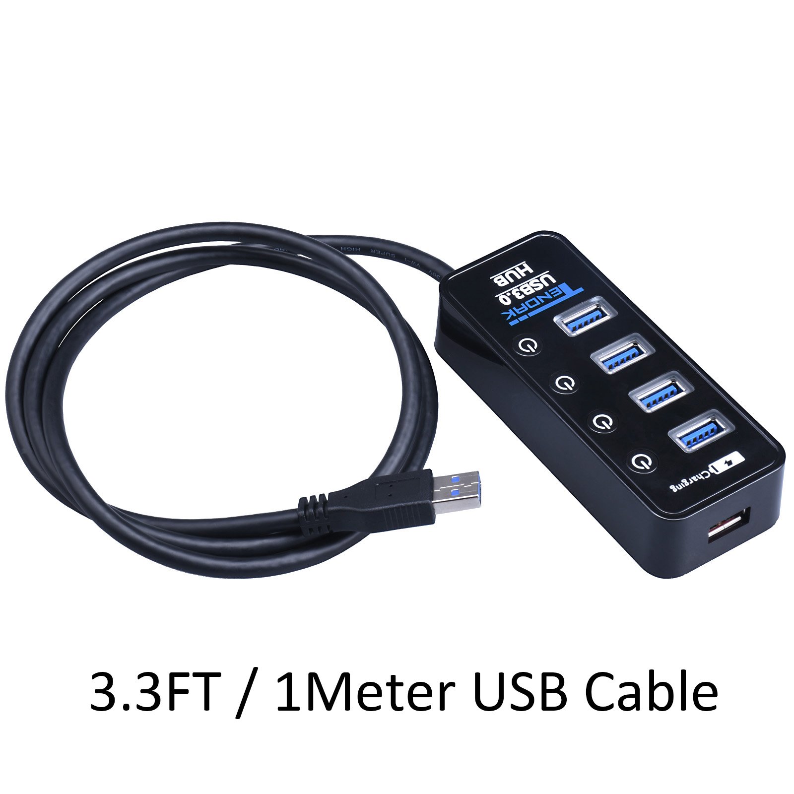 USB 3.0 Hub - Tendak USB Hub with 4 USB 3.0 Data Ports + 1 USB Smart Charging Port and Power Supply Adapter with Individual On/Off Port Switches for MacBook, Mac Pro, HDD