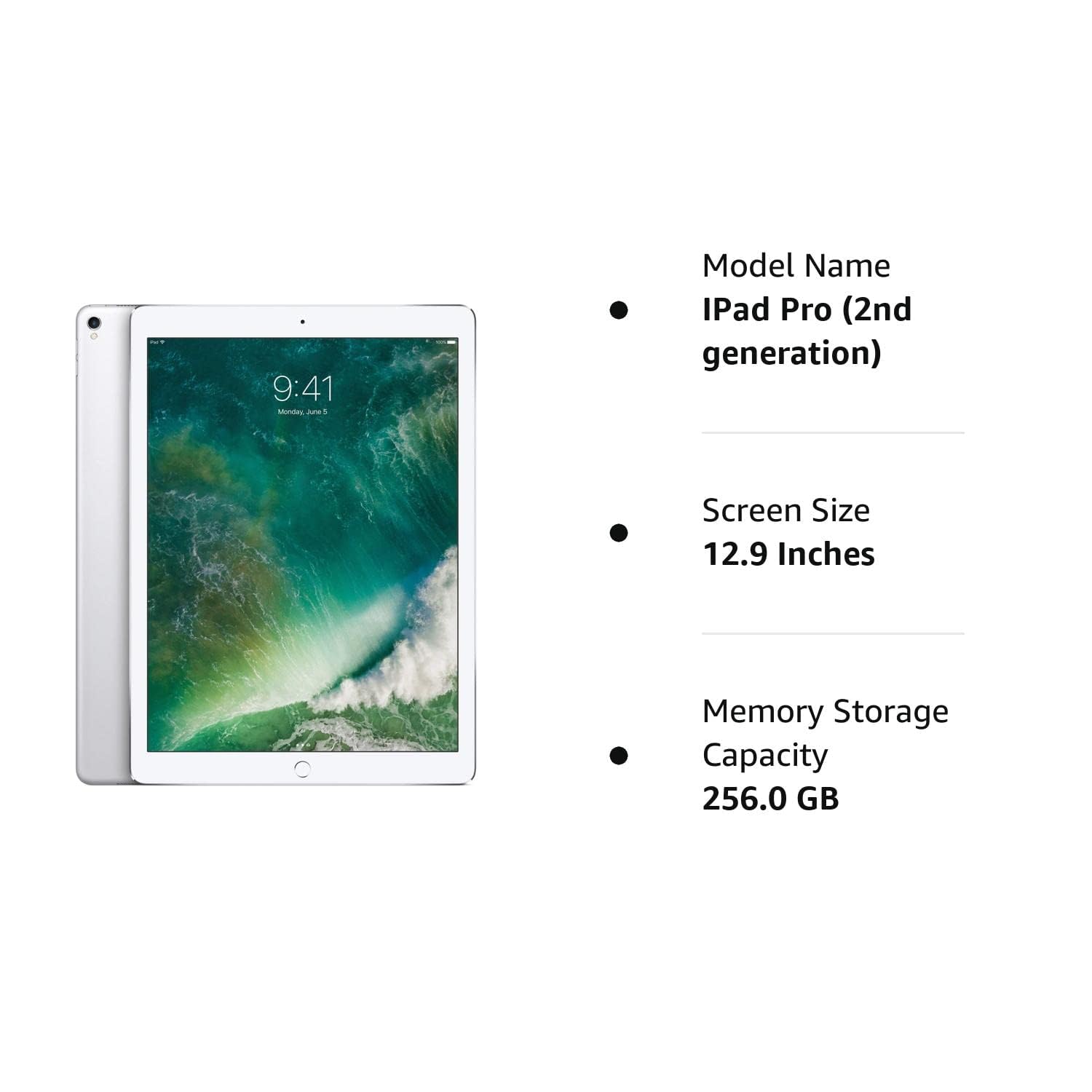 Apple iPad Pro 2nd 12.9in with Wi-Fi 2017 Model, 256GB, SILVER (Renewed)
