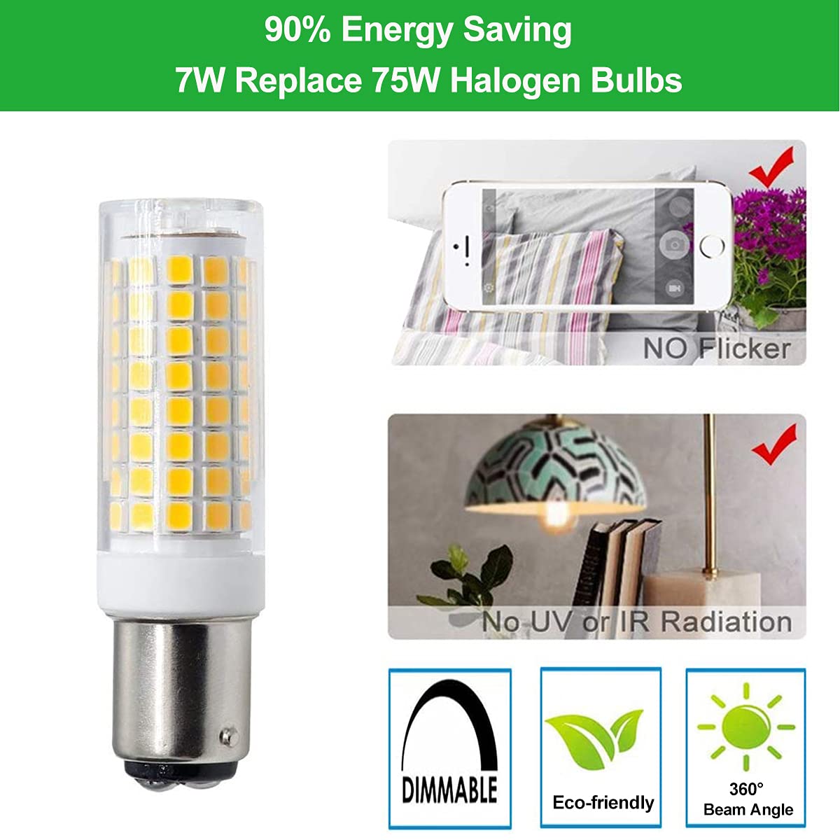 Ba15d LED Light Bulbs Dimmable Double Contact Bayonet Base, AC120V 7W Ba15d LED Bulb 75W JD Type T3/T4 Halogen Bulbs Equivalent Warm White 3000K, Dimmable Sewing Machine Lamp 2 Pack