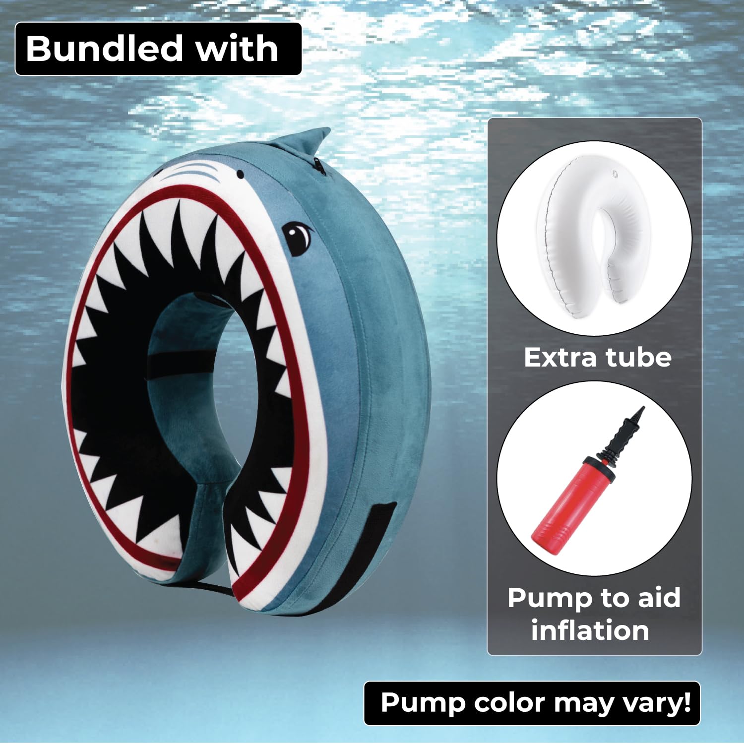 Choola Pet Shark Theme Inflatable Dog Cone Collar (Large) for After Surgery Care Bundled with Pump and Extra Tube