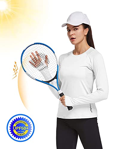 BALEAF Women's Long Sleeve Workout Tops Quick Dry Running Shirts for Hiking White XXL