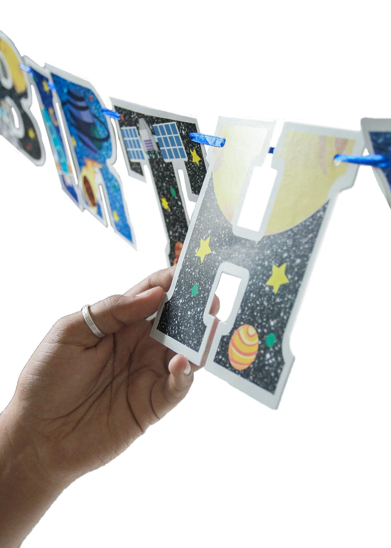Kids Space Birthday Party banner Blue Astronaut Spaceship Theme Happy Birthday Banner Hanging Solar System Astronaut Space Theme Birthday Party Banner