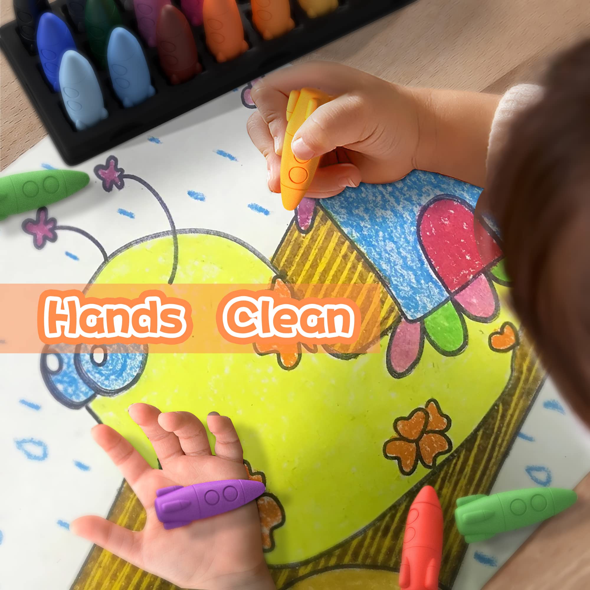 MASSRT 24 Colors Space Crayons for Toddlers Age 1-3, Non-toxic Mess Free Unbreakable Crayon Gifts, Easy to Hold Washable Crayons, Safe Coloring Gifts for Babies and Children