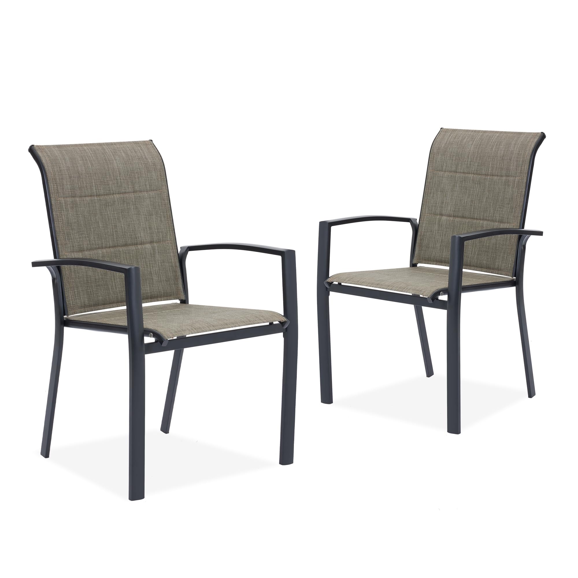 VICLLAX Stackable Patio Chairs Set of 2, All Weather Metal Outdoor Dining Chairs with Padded Foam for Lawn, Garden, Poolsides, Black Finish Frame