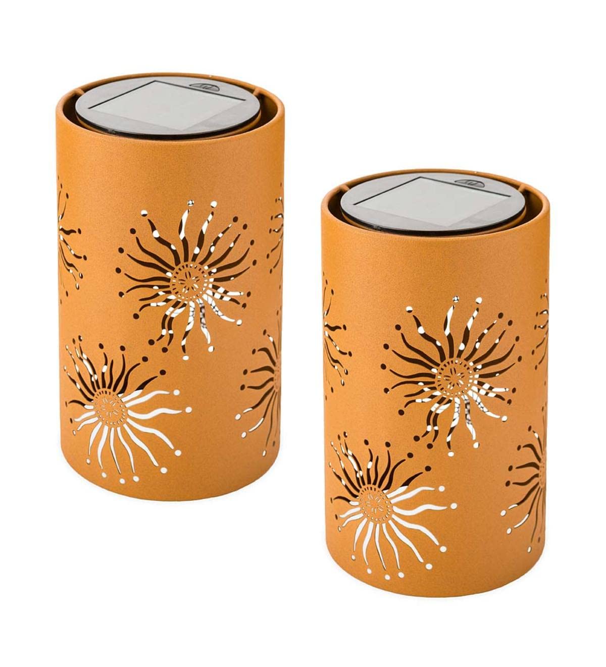 pearlstar Outdoor Solar Table Lamp 2pack Metal Sunflower Shape Solar Lantern Lights, Retro Orange Finish, Outside Decor for Patio Garden Yard Pathway Tabletop Waterproof(Sunflower)