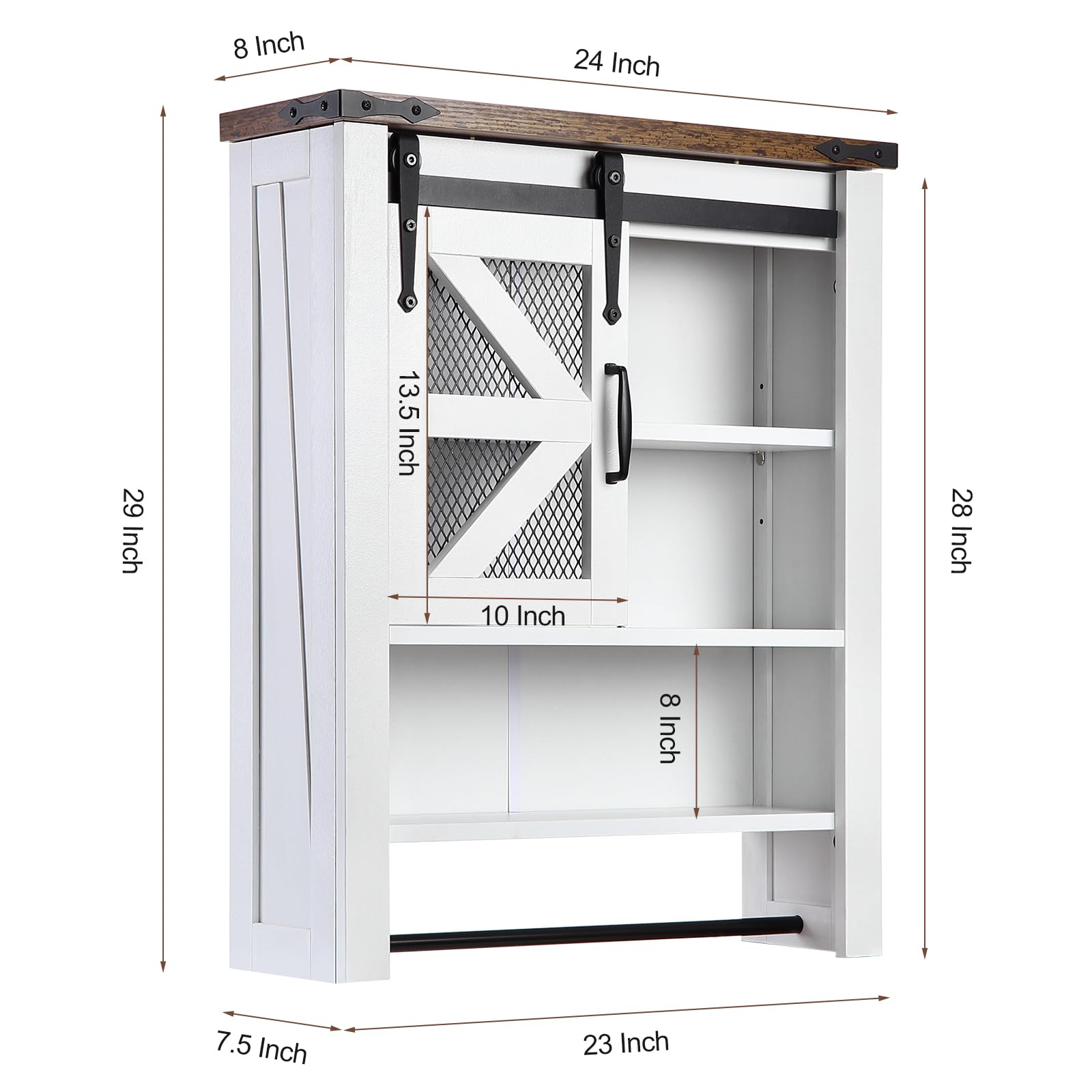 JoanKaren Bathroom Cabinet Wall Mounted with Towel Bar, Over Toilet Cabinet, Medicine Cabinet with Sliding Door Adjustable Shelves, Hanging Storage Cabinets for Bathroom Laundry Room Kitchen, White