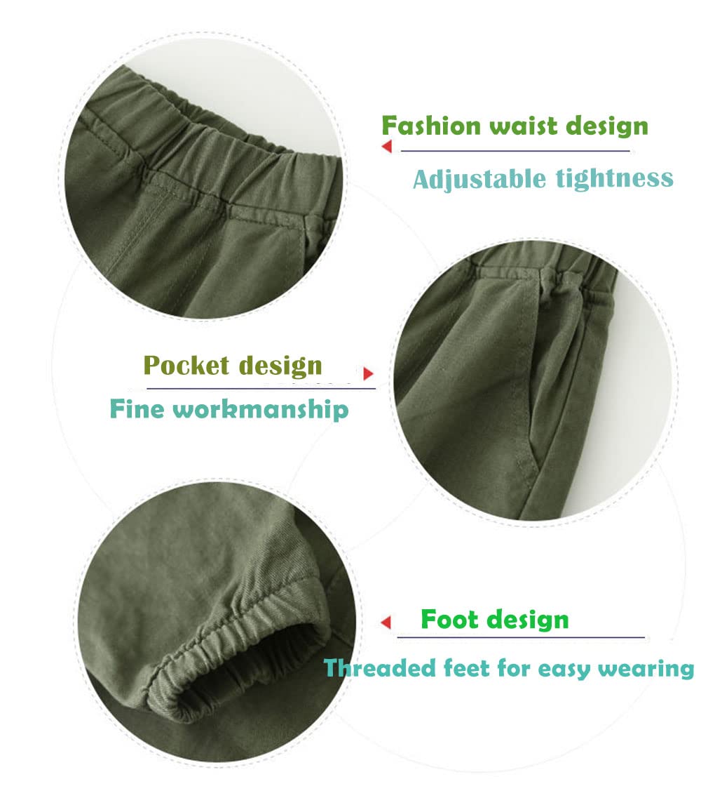 Feidoog Toddler Baby Boys 2 Pack Sweatpants Solid Cotton Elastic Waist Trousers Active Jogger Pants,Green+Coffee,3-4T