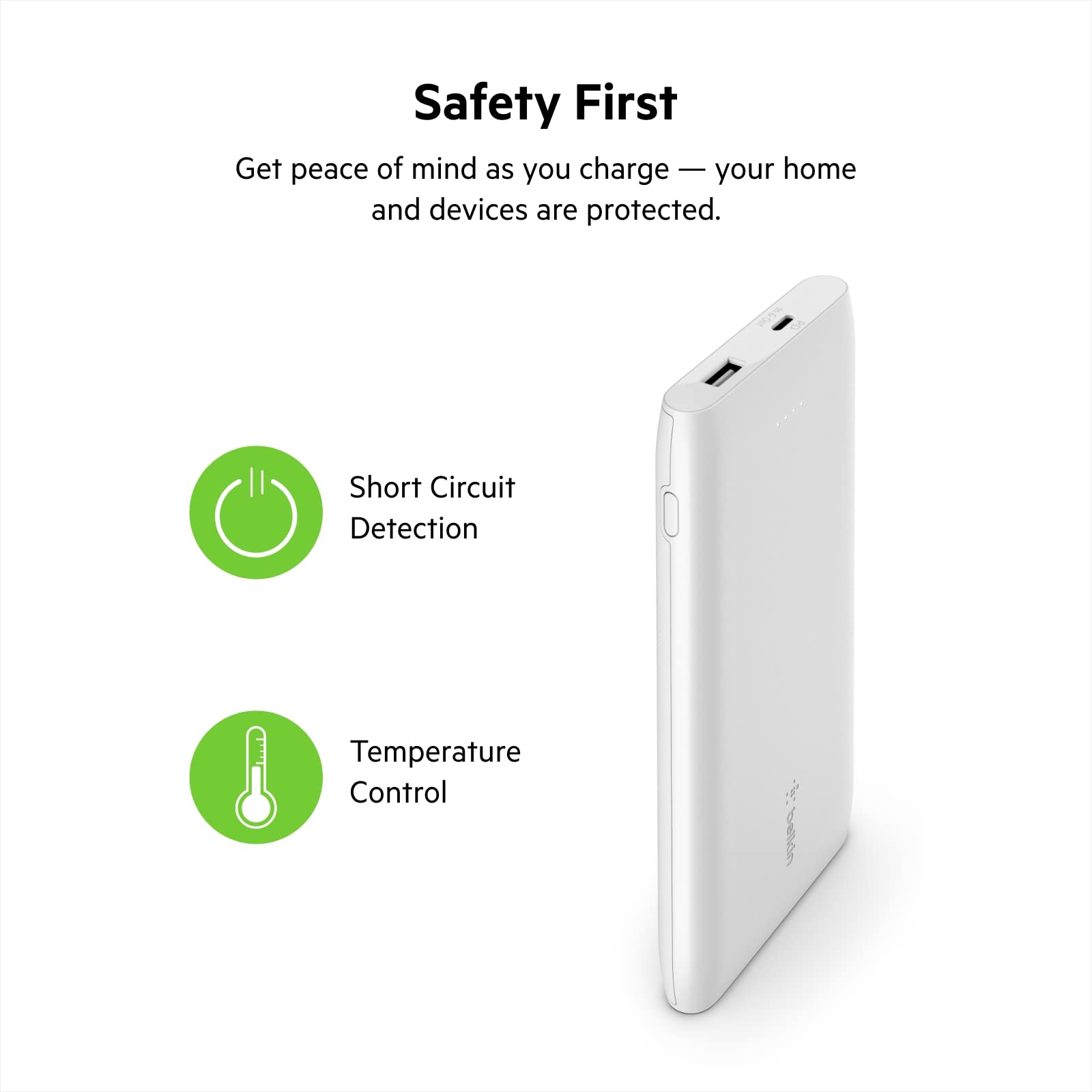 Belkin USB-C Power Bank 10K, Fast Charging Portable Battery Pack w/ USB-C + USB Ports, Compatible w/ iPhone 14, 14 Plus, 14 Pro, 14 Pro Max, 13, 13 Mini, Galaxy S23, S23+, Ultra and More - White