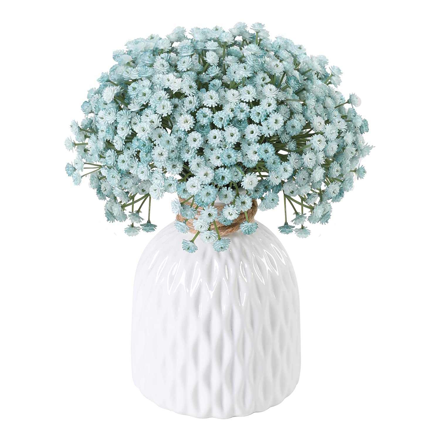 JUSTOYOU 10 Pcs Artificial Babys Breath Flowers, Blue Artificial Flower, Fake Gypsophila Real Touch Flowers for Wedding Party Home Garden Decoration (Blue, Not include vase)