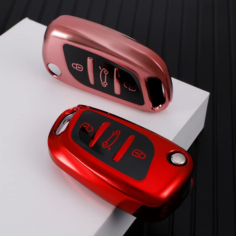 BNHUY Soft TPU Car Folding Key Bag Cover Case Shell Keychain for Peugeot Citroen C1 C2 C3 C4 C5 DS3 DS4 DS5 DS6 Protector Accessories (Color Name: Pink)