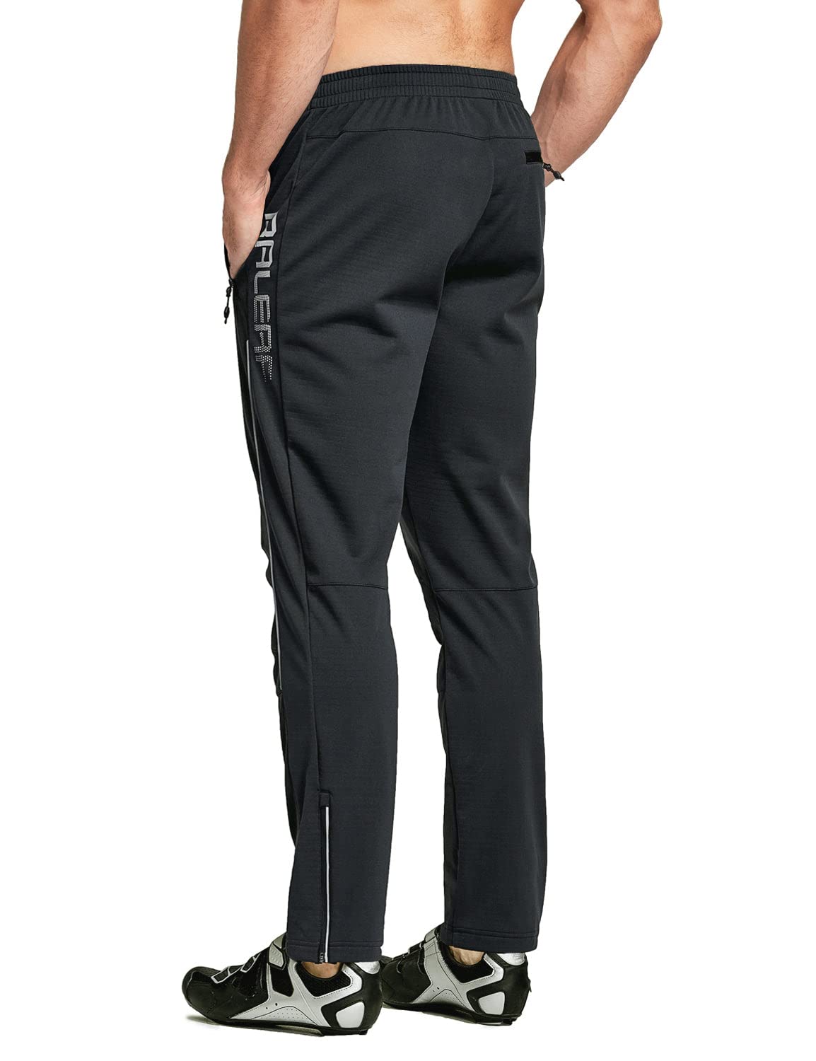 BALEAF Men's Fleece Lined Pants Winter Running Cycling Pants Cold Weather Mountain Bike Windproof Bicycle Gear Black M