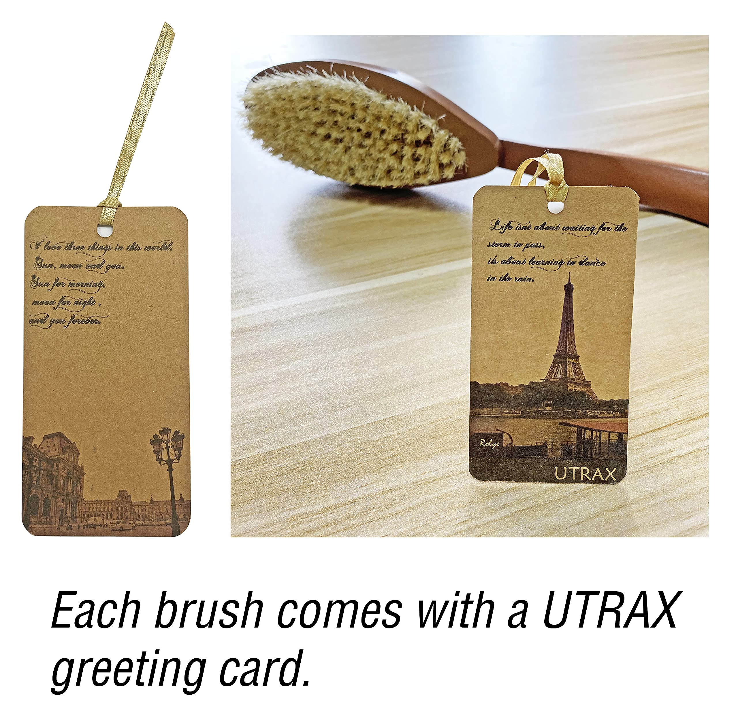 UTRAX 20'' Long Detachable Wooden Bath Brush with Curved Reach Handle Hanging Wood Shower Brush with Boar-Bristle