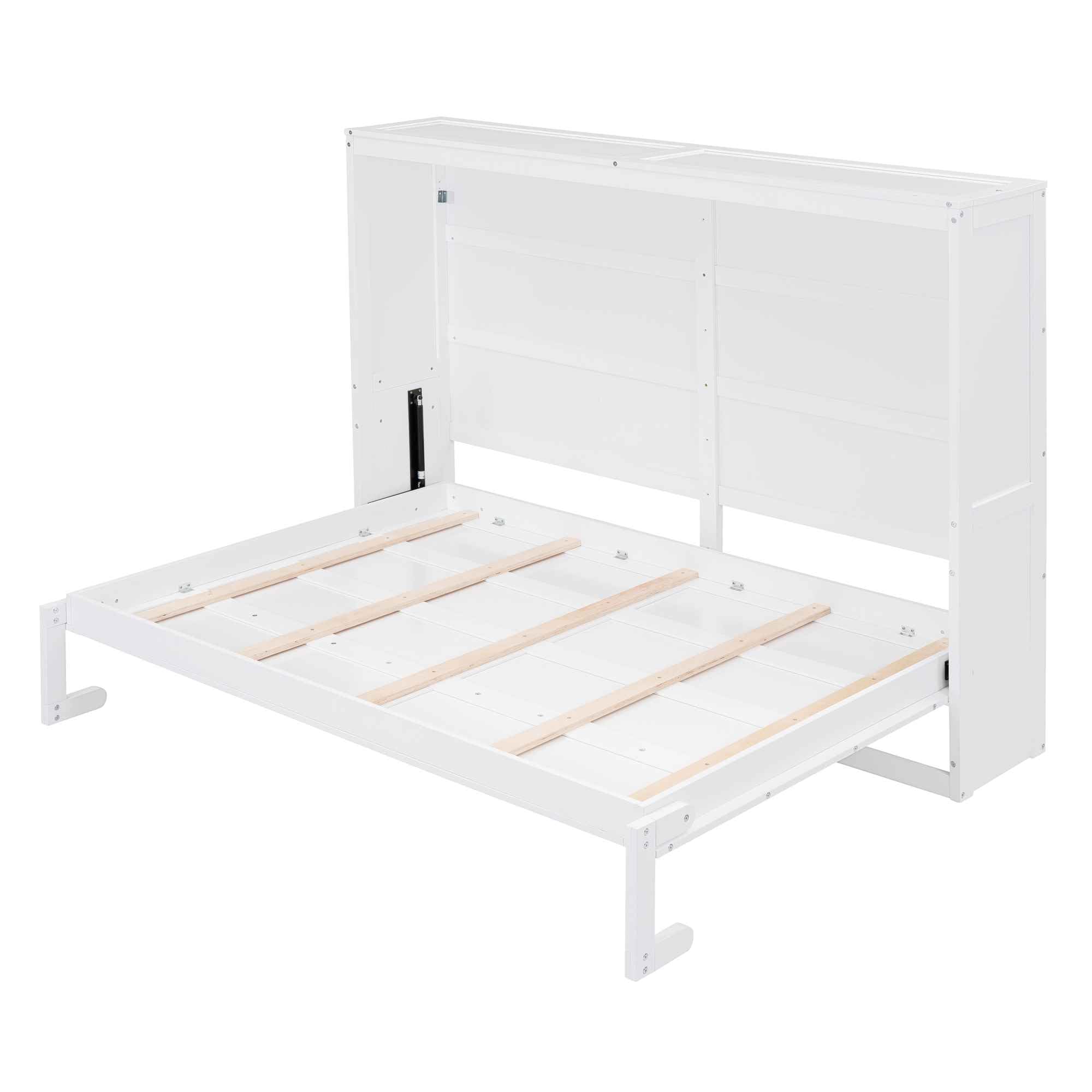 ATY Murphy Cube Cabinet Bed, Full Size Platform Bedframe, Wooden Wall Bed, Easy Assemble & Fold, Save Space, No Spring Needed Required, White