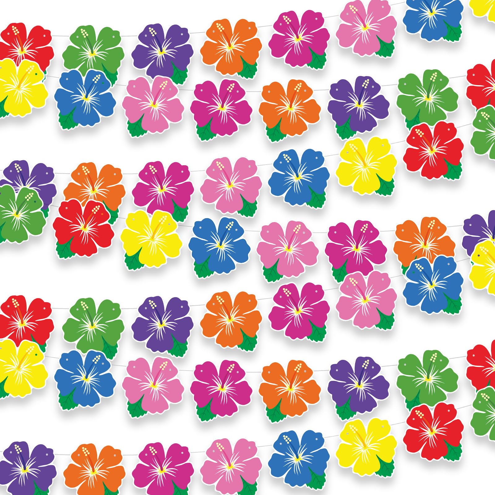 Trandraft 5 Pack Hawaiian Tropical Garland Luau Hibiscus Flower Lei Garland Banners Multicolor Aloha Hanging Garland Hawaiian Tropical Cutouts Banners for Hawaiian Summer Beach Pool Birthday Party