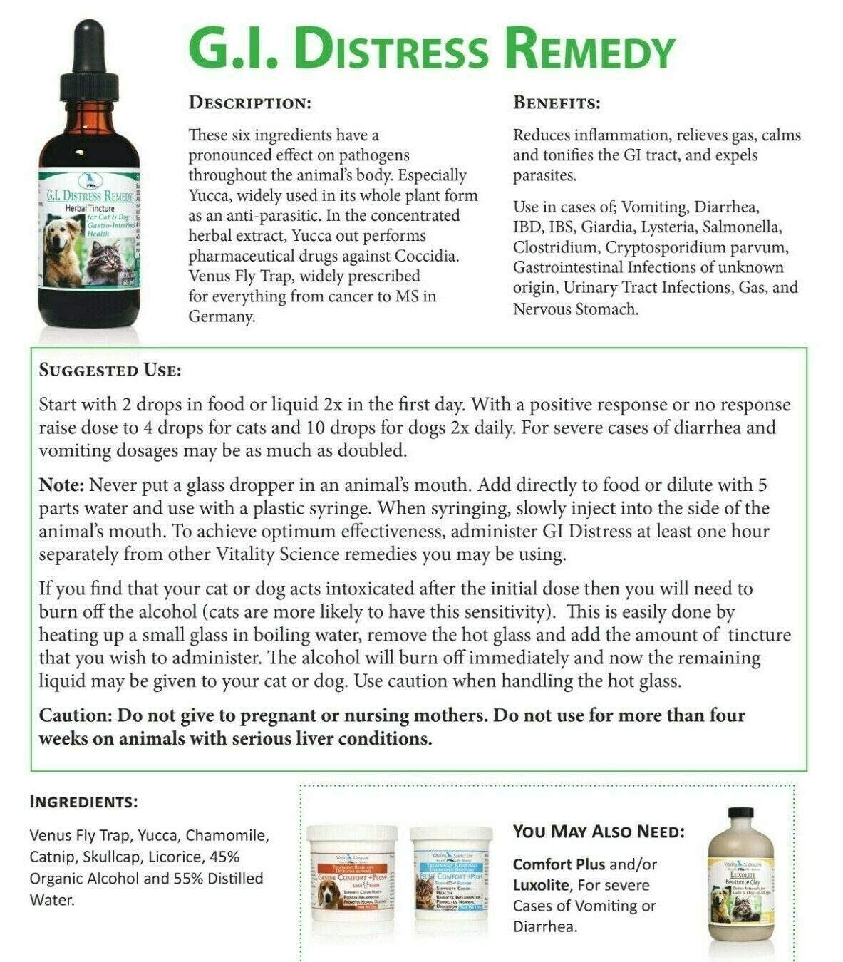 Vitality Science GI Distress for Cats | Diarrhea, Vomiting and Discomfort | Aids Digestion and Reduces Bloating | Boosts GI Tract