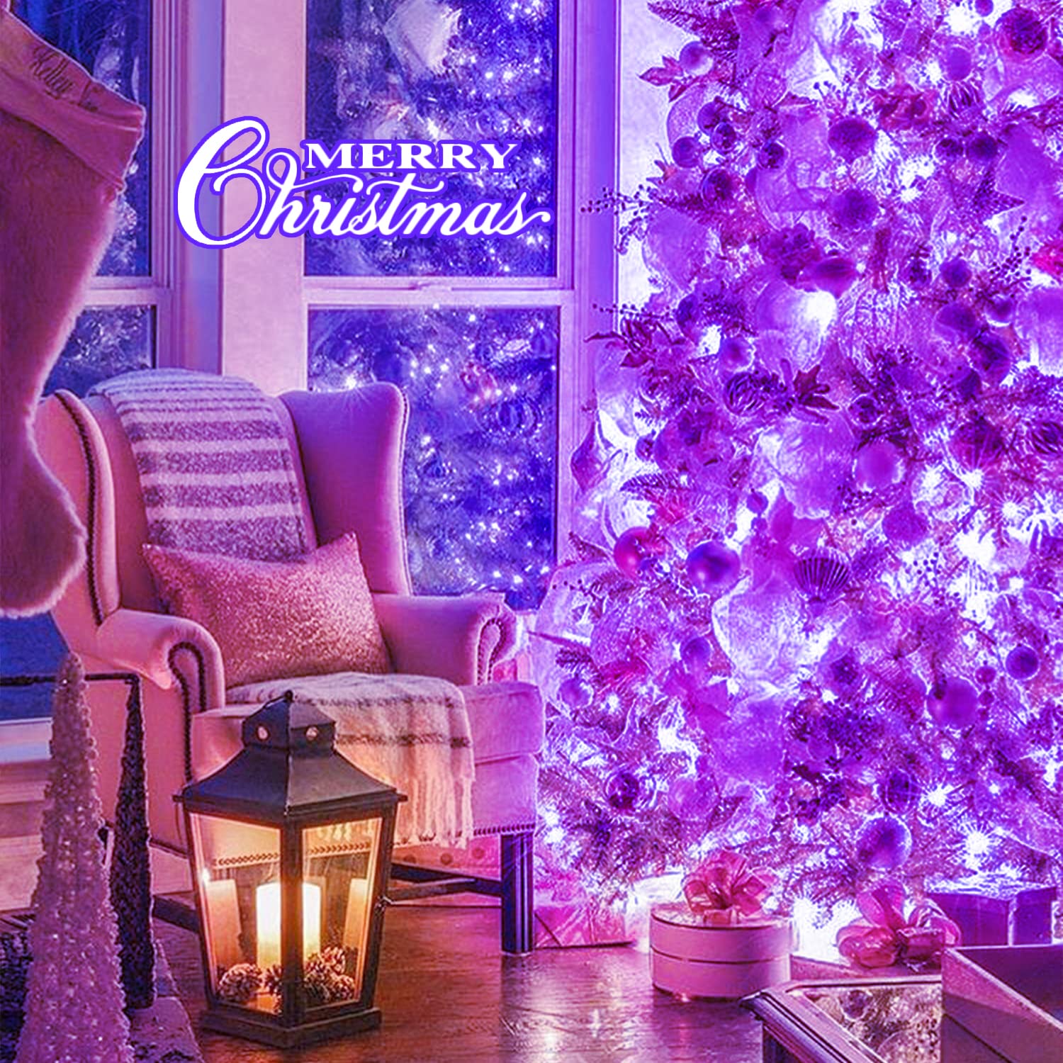 JMEXSUSS Connectable 100 LED Purple Christmas Lights Indoor, 8 Modes Plug in Purple Lights Clear Wire, 33ft Purple Christmas Tree Lights Outdoor for Christmas, Tree, Garden, Bedroom