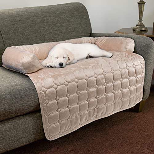 PETMAKER Furniture Protector Pet Cover for Dogs and Cats with Shredded Memory Foam filled 3-Sided Bolster Soft Plush Fabric – 35” x 35” Beige, Large