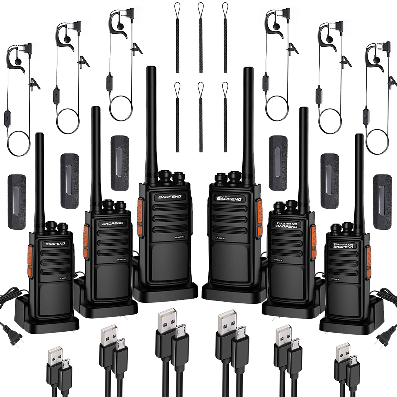 Baofeng Walkie Talkies, BF-888s Plus Two-Way Radios Walkie Talkie Fast USB-Charging Long Range Walky Talky for Adults with Earpieces and Mic (Black,4 Packs)