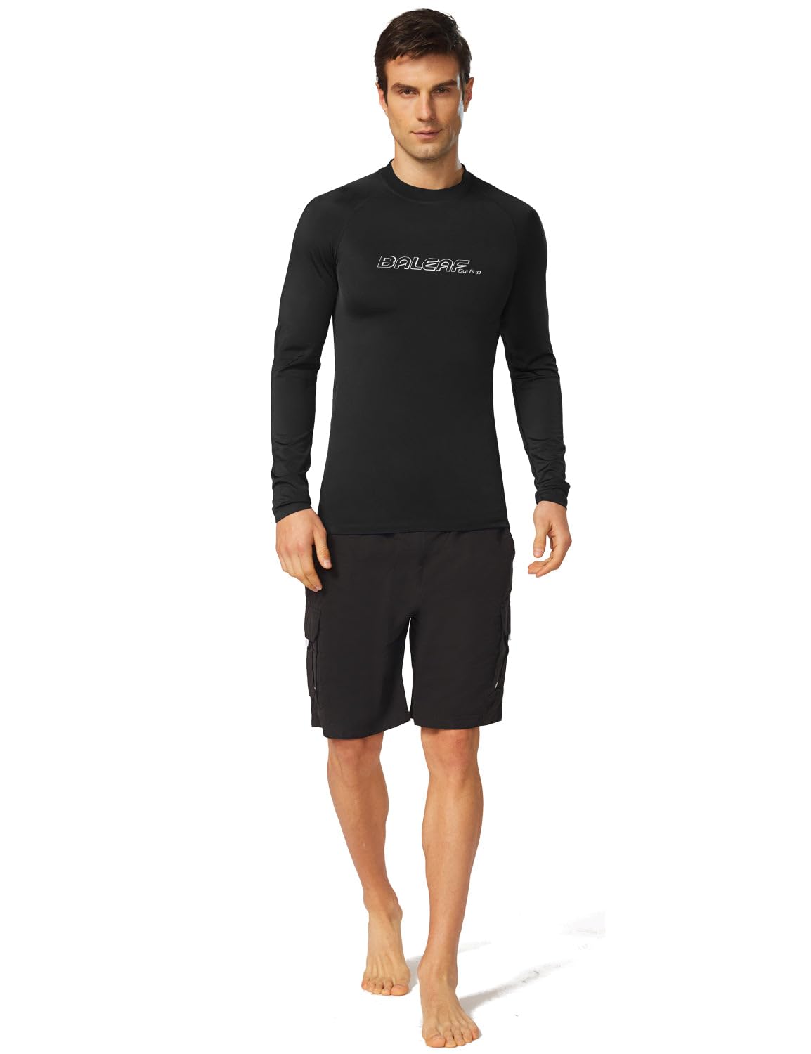 BALEAF Men's Long Sleeve Rashguard Rash Guard Sun Protection Swim Water Shirt UPF SPF 50+ Surfing Diving New Black Size M