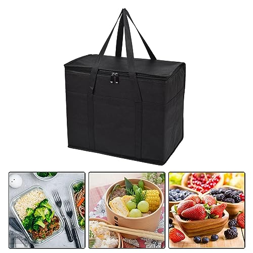 KLKCMS Insulated Grocery Bags Thermal Food Carrier Portable Large Capacity Handbag Reusable Bags Insulated Bags for Hiking Fresh Seafood, Black With Bottom