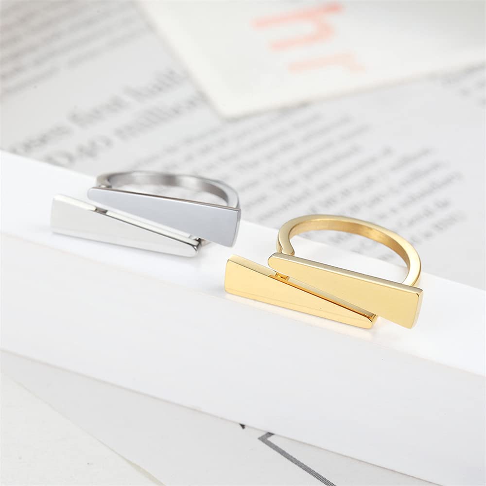 Asymmetric Triangle Eternity Open Rings Personalized Adjustable Statement Promise Engagement Wedding Finger Knuckle Rings Minimalist Expandable Band Rings for Women Men Bff Birthday (Silver, 6)