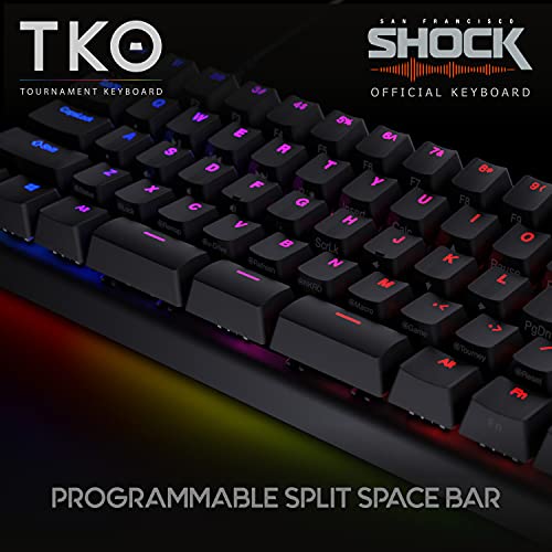 KINESIS Gaming TKO Mechanical Keyboard | Linear Red Switches | 60% Layout | Split Spacebar | Hotswap | PBT Keycaps | Aluminum Body | SF Shock Limited Edition Travel Case