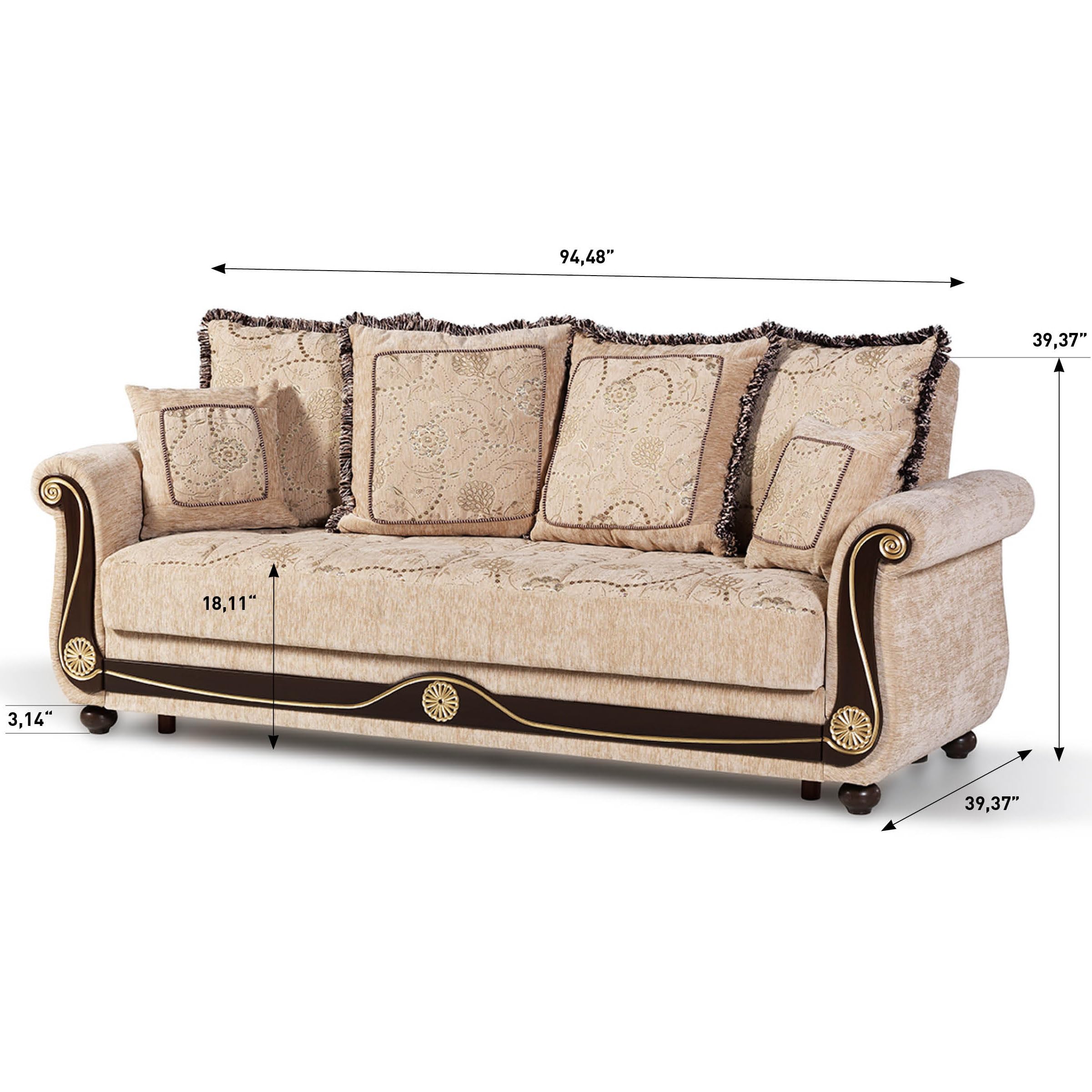 Ottomanson Americano Collection Upholstered Convertible with Storage, Sofabed, Beige